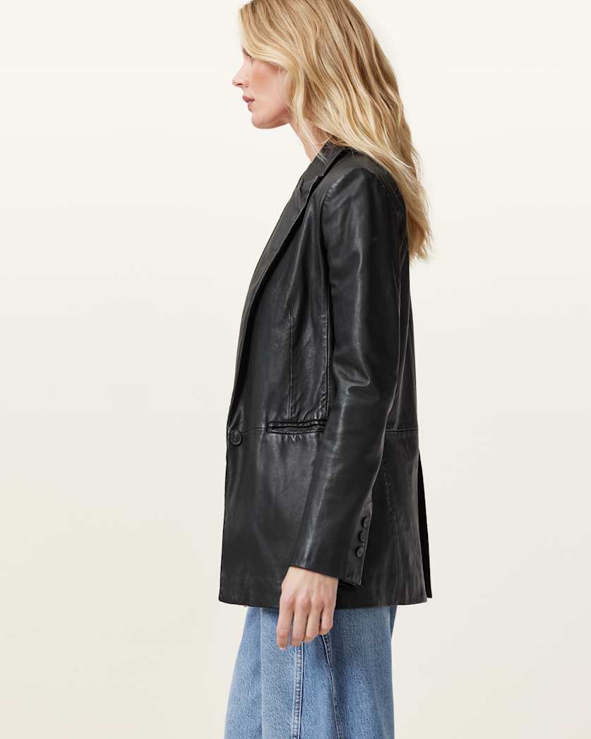 Deri Single Breasted Leather Blazer Black | ALLSAINTS US